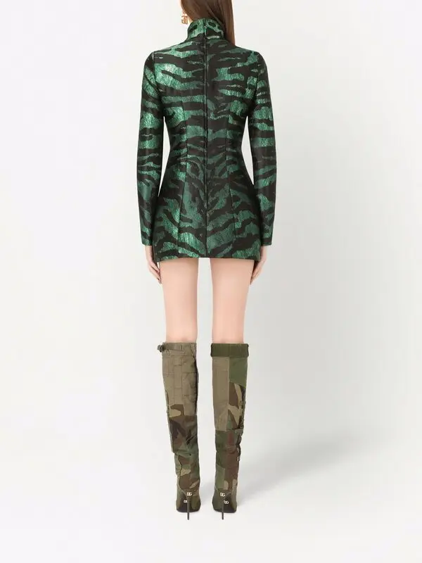 Dolce & Gabbana Tiger Print Jacquard Long-sleeve Dress
