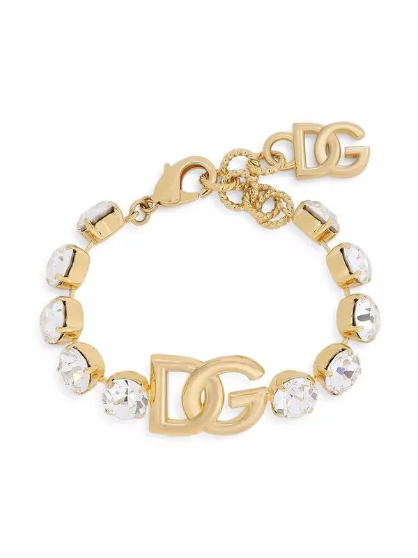 Dolce & Gabbana Logo Plaque Crystal Bracelet - Gold