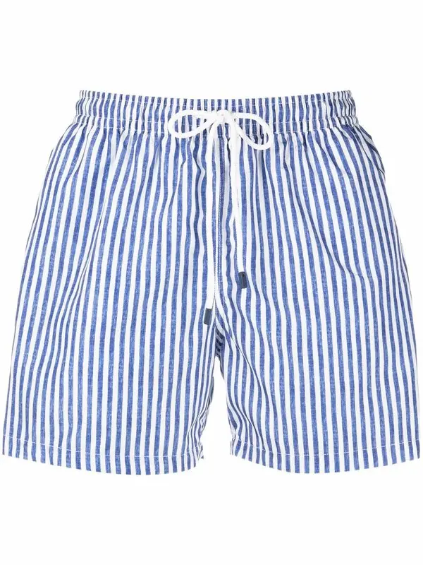 Fedeli Stripe-print Drawstring-waist Swim Shorts - White