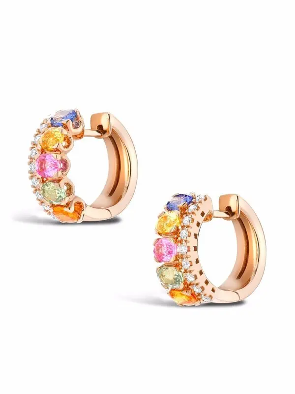 PRAGNELL 18kt Rose Gold Rainbow Sapphire And Diamond Hoop Earrings