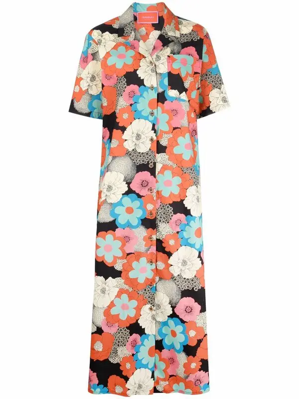 La DoubleJ Bowling Floral Shirtdress - Orange