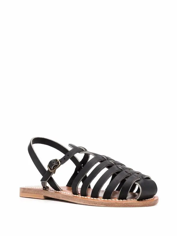 K.JACQUES Leather Open-toe Sandals - Black