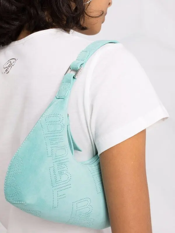 By Far Amber Perforated Logo Shoulder Bag - Blue