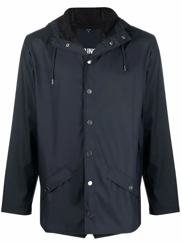Rains Drawstring-hooded Buttoned Rain Jacket - Blue