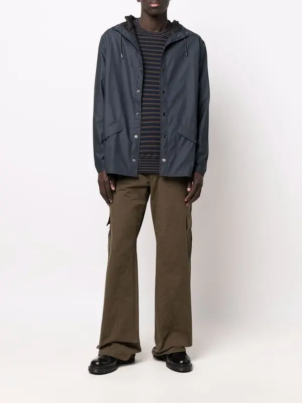 Rains Drawstring-hooded Buttoned Rain Jacket - Blue