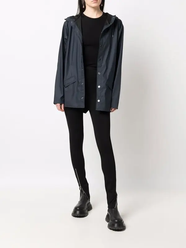 Rains Drawstring-hooded Buttoned Rain Jacket - Blue
