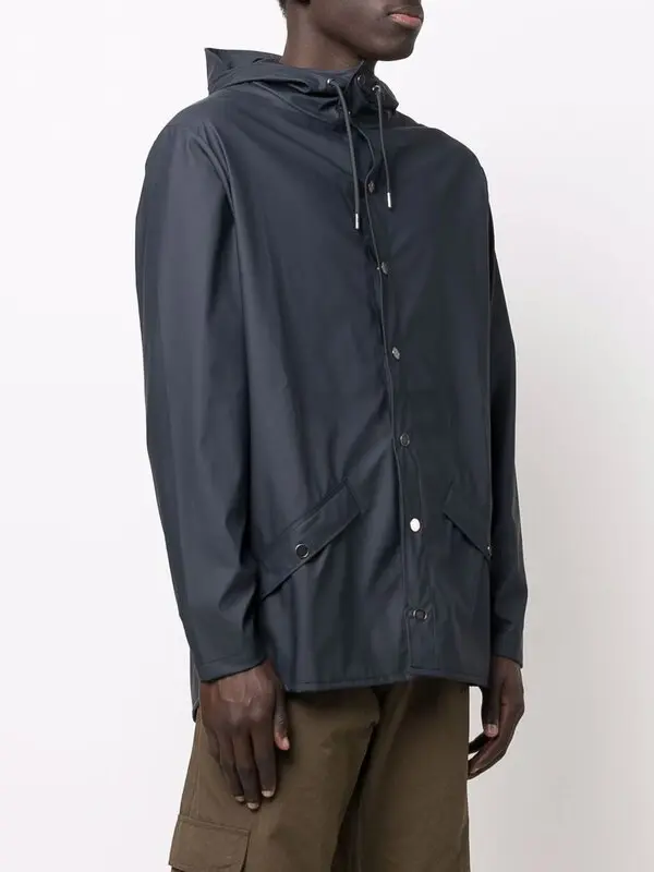 Rains Drawstring-hooded Buttoned Rain Jacket - Blue
