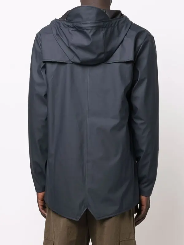 Rains Drawstring-hooded Buttoned Rain Jacket - Blue