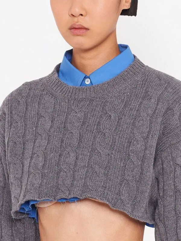 Miu Miu Cable Knit Cropped Jumper - Grey | Editorialist
