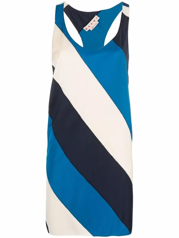 Marni Diagonal-stripe Sleeveless Dress - Blue