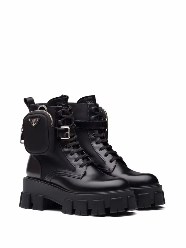 Prada Monolith Leather Ankle Boots - Black