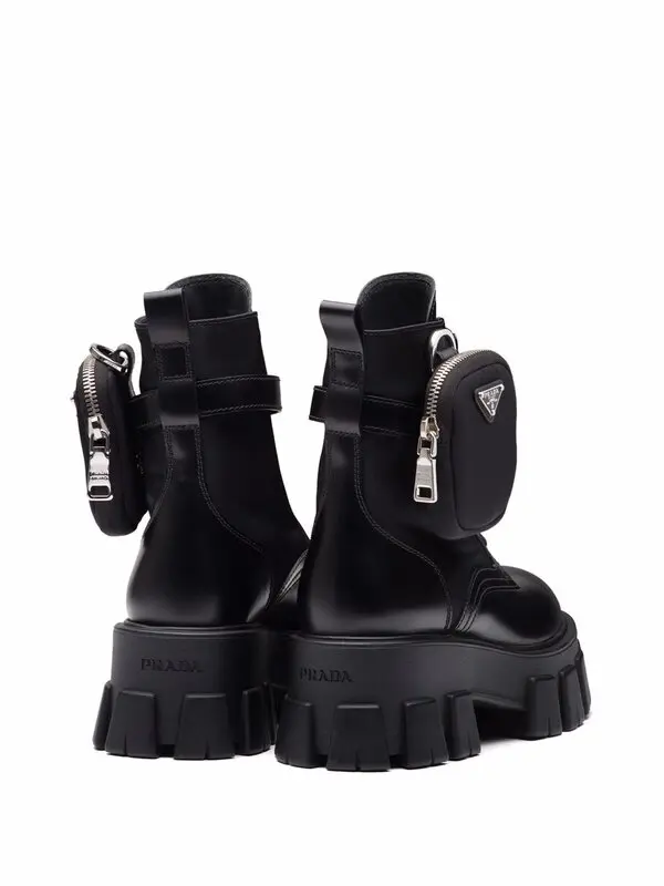 Prada Monolith Leather Ankle Boots - Black