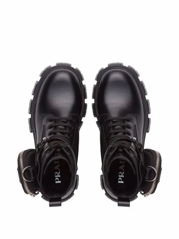 Prada Monolith Leather Ankle Boots - Black