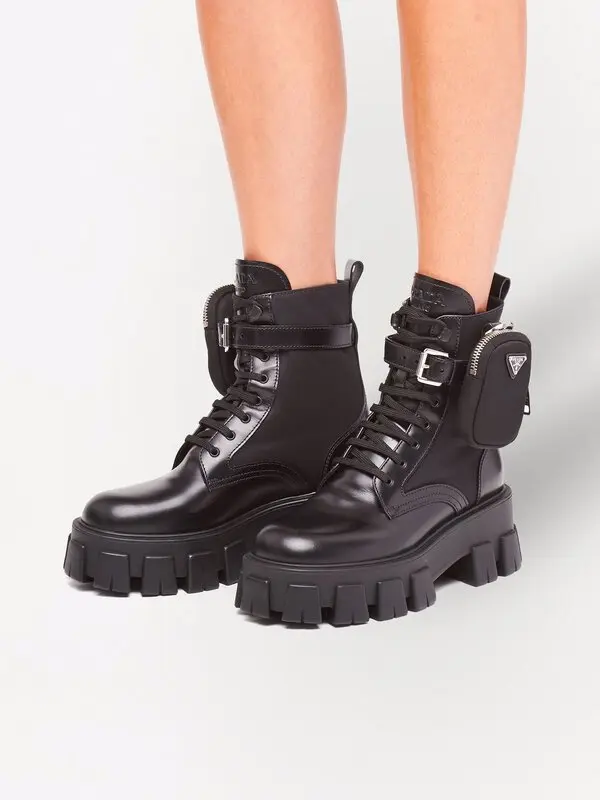 Prada Monolith Leather Ankle Boots - Black