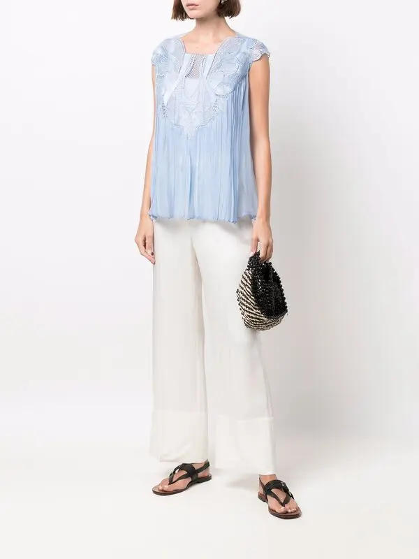 Alberta Ferretti Lace-embellished Silk Top