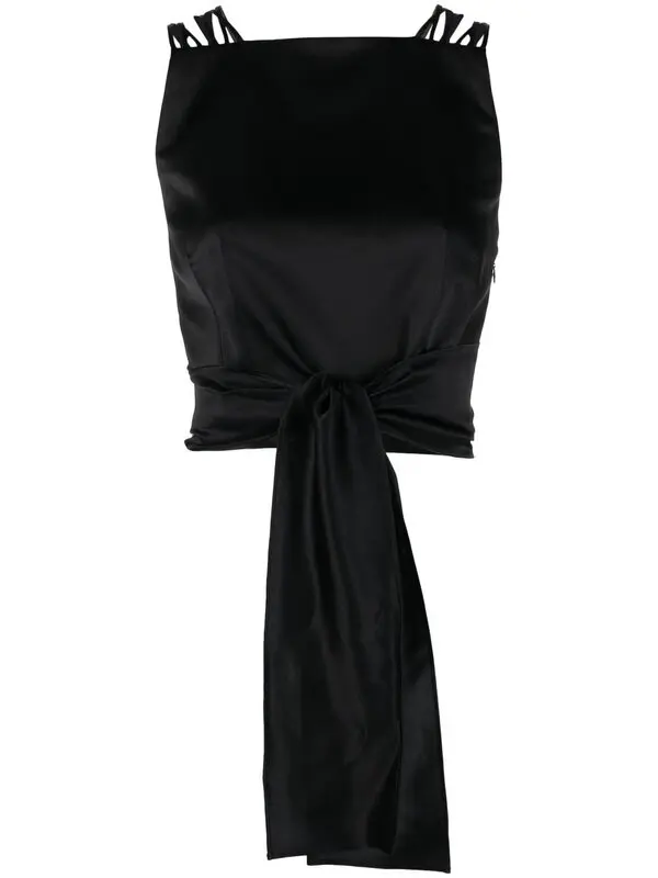 Alberta Ferretti Silk Satin Tie-front Cropped Top - Black
