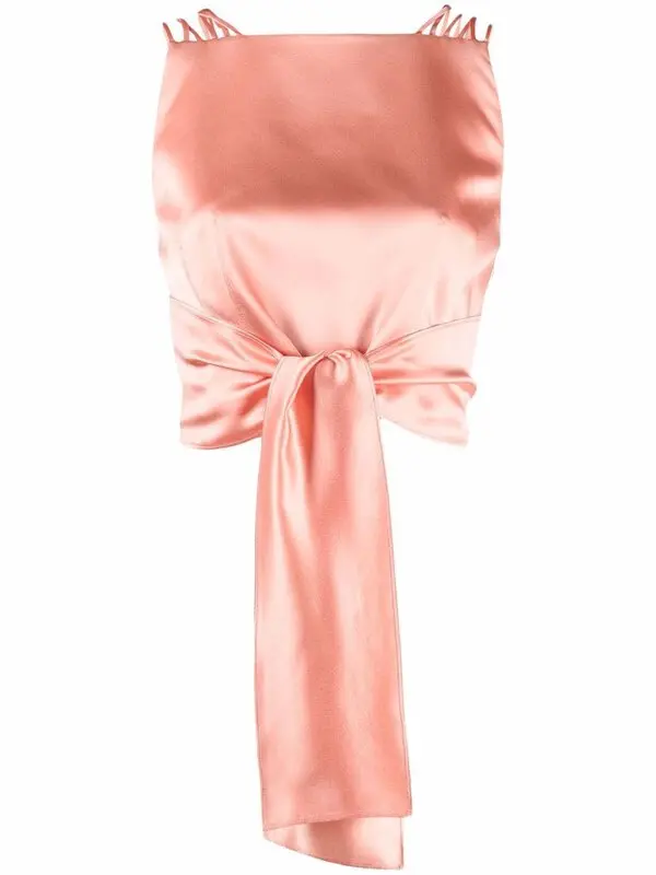 Alberta Ferretti Tie-front Silk-satin Cropped Top - Pink