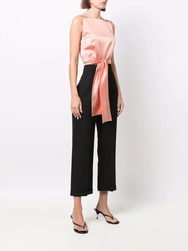 Alberta Ferretti Tie-front Silk-satin Cropped Top