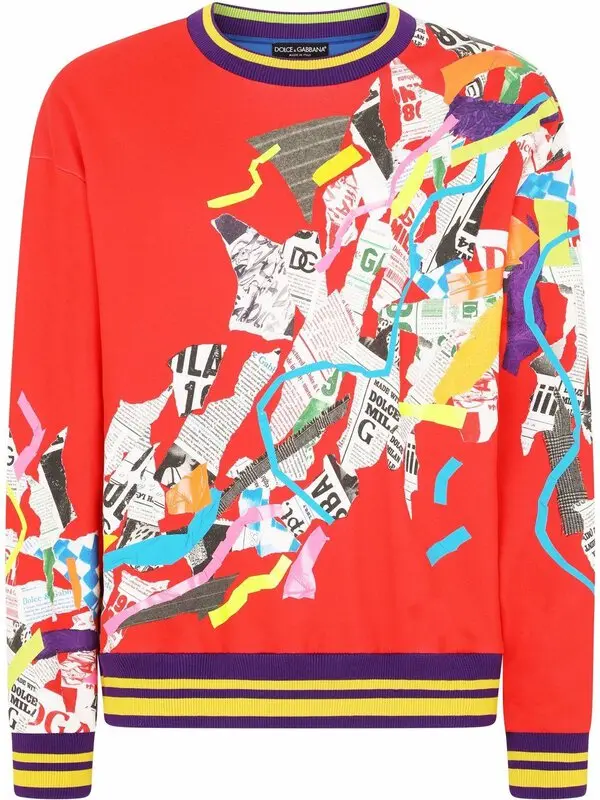 Dolce & Gabbana Patchwork-print Crewneck Sweatshirt - Red