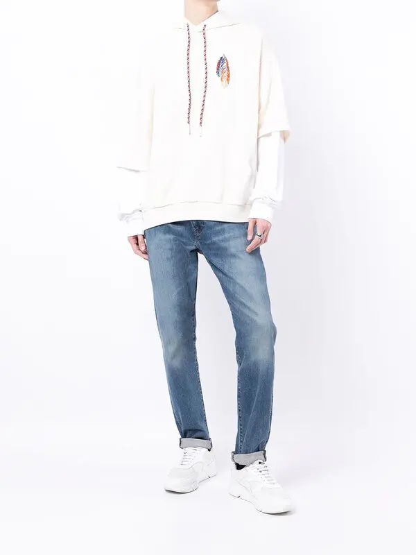 COUNTY OF MILAN Feather Embroidery Layered-sleeve Hoodie