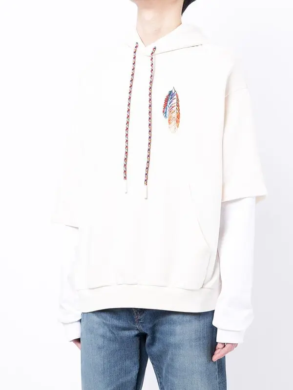 COUNTY OF MILAN Feather Embroidery Layered-sleeve Hoodie