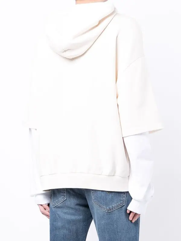 COUNTY OF MILAN Feather Embroidery Layered-sleeve Hoodie