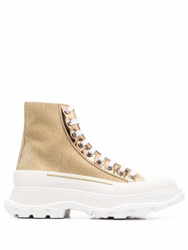Alexander McQueen Tread Slick Glitter-embellished High Top Sneakers - Gold