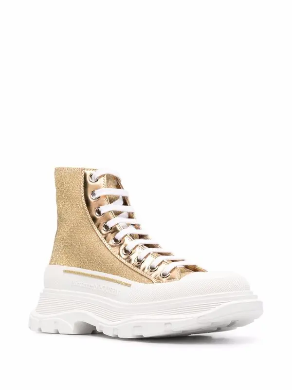 Alexander McQueen Tread Slick Glitter-embellished High Top Sneakers - Gold