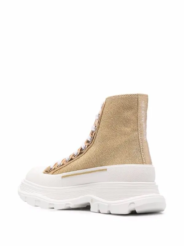 Alexander McQueen Tread Slick Glitter-embellished High Top Sneakers - Gold