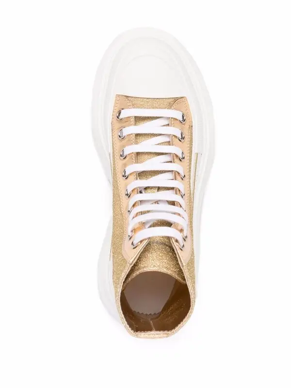 Alexander McQueen Tread Slick Glitter-embellished High Top Sneakers - Gold