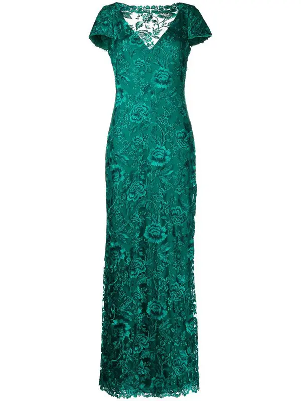 Tadashi Shoji Oran Embroidered Tulle Floor-length Gown - Green