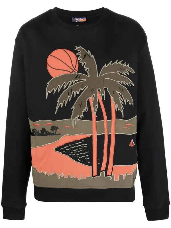 JUST DON Palm Tree Print Jumper - Black