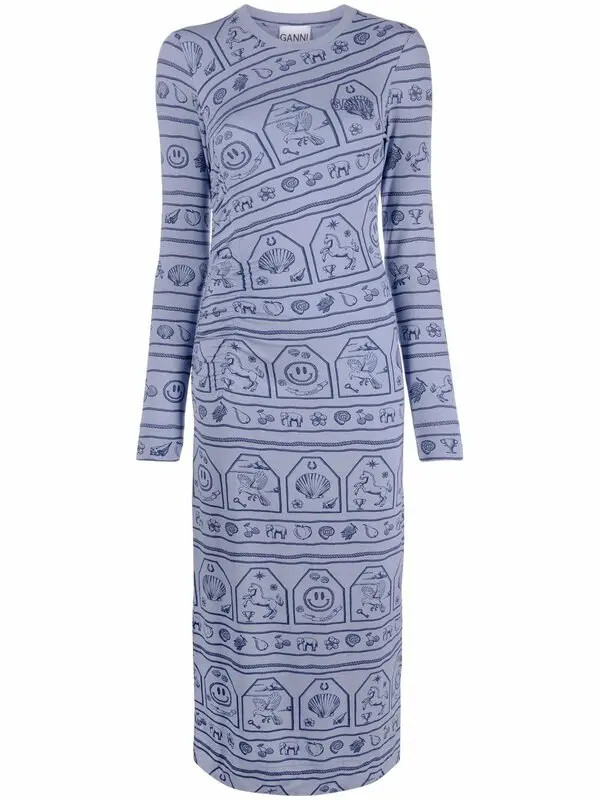 GANNI Zodiac Logo-print Stretch-jersey Dress