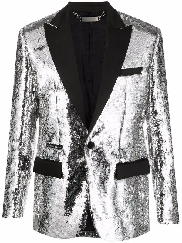 Philipp Plein Sequin-embellished Single-breasted Blazer - Grey