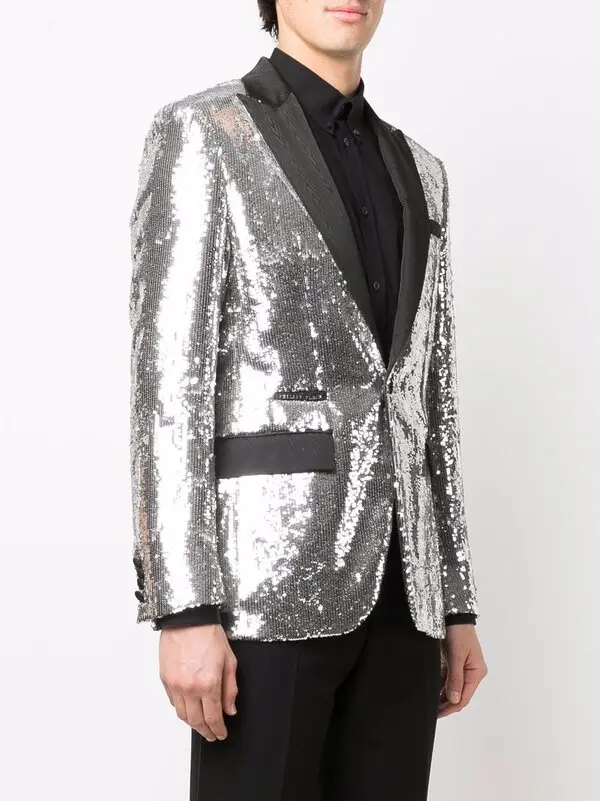 Philipp Plein Sequin-embellished Single-breasted Blazer - Grey