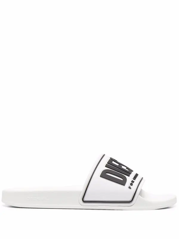 Diesel Logo-embossed Slides - White