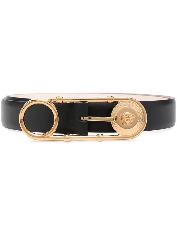 Versace Safety Pin Leather Belt - Black