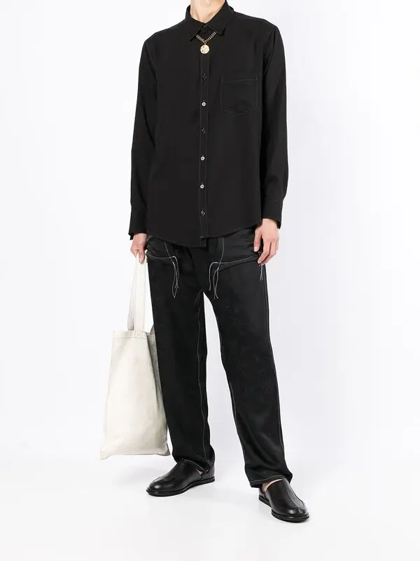 SULVAM Contrast-stitch Long-sleeve Shirt
