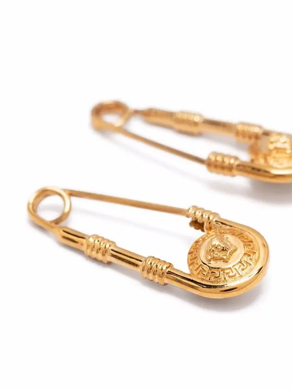 Versace Safety Pin Drop Earrings - Gold
