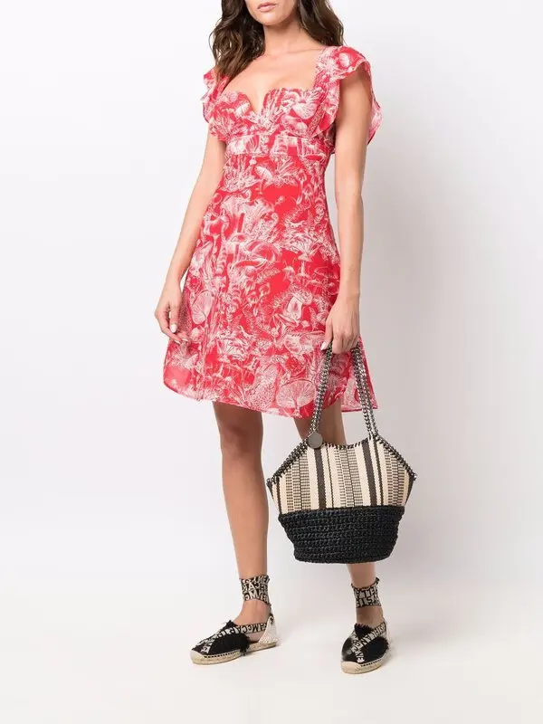 Stella McCartney Mushroom Print Sweetheart Neck Dress
