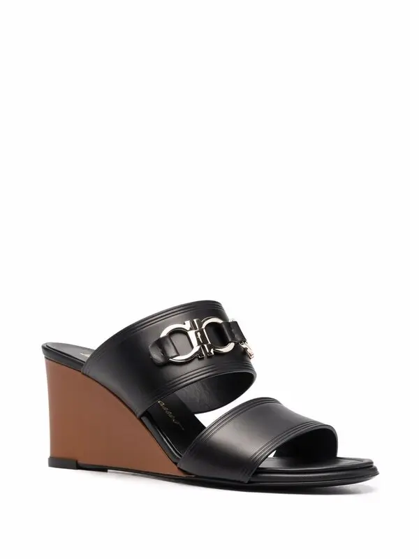 FERRAGAMO Horsebit Detail Open Toe Sandals - Black