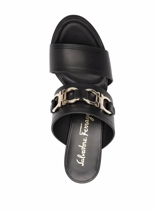 FERRAGAMO Horsebit Detail Open Toe Sandals - Black