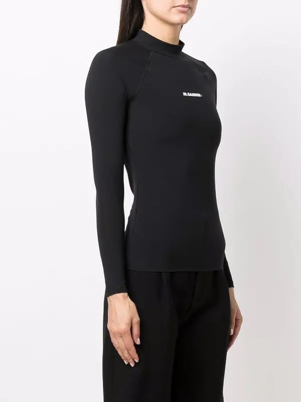 JIL SANDER Long Sleeve Logo Print Mock Neck Top