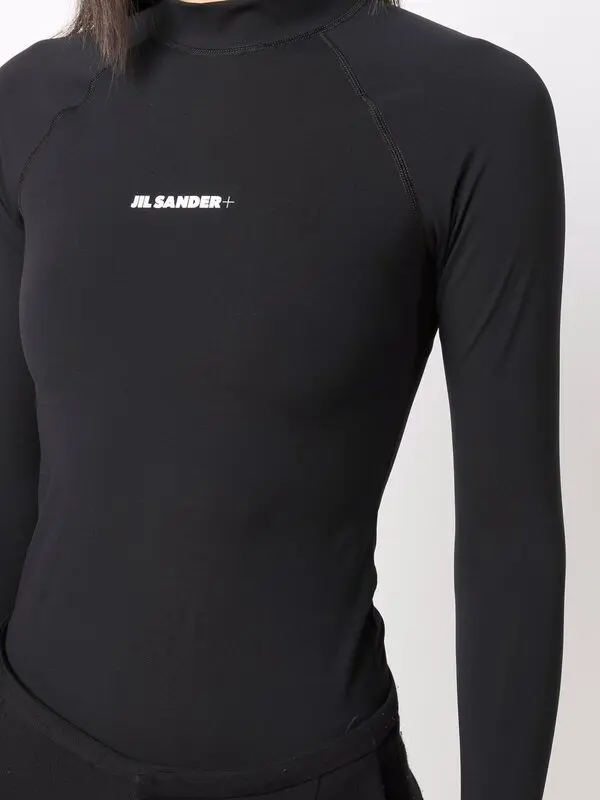 JIL SANDER Long Sleeve Logo Print Mock Neck Top