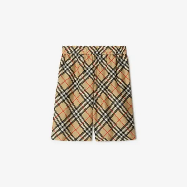 Burberry Check Silk Shorts - Sand Beige