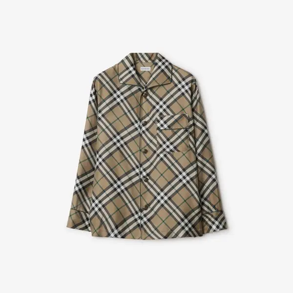 Burberry Check Silk Pyjama Shirt - Linden Beige