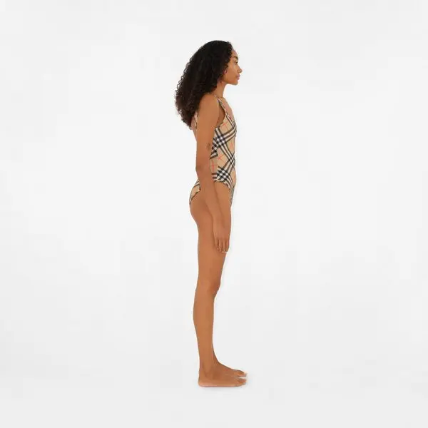 Burberry Check Print Scoop Back One-piece Swimsuit - Sand