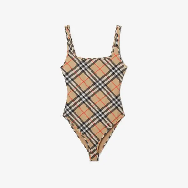 Burberry Check Print One-piece Swimsuit - Sand