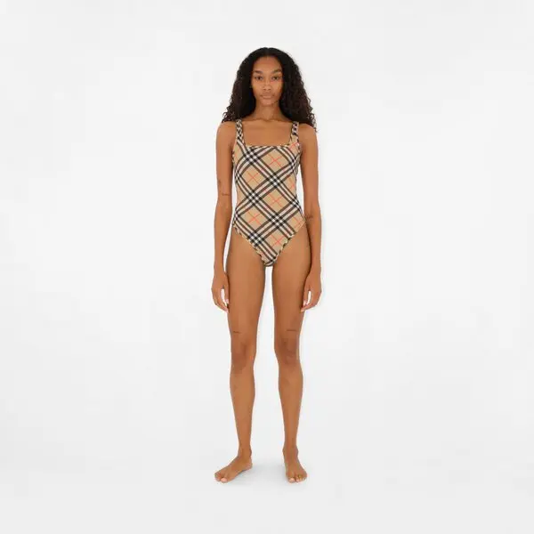 Burberry Check Print One-piece Swimsuit - Sand