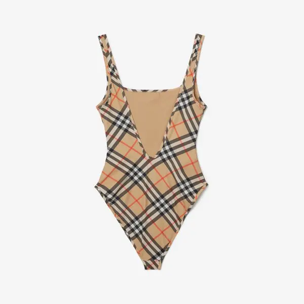 Burberry Check Print One-piece Swimsuit - Sand